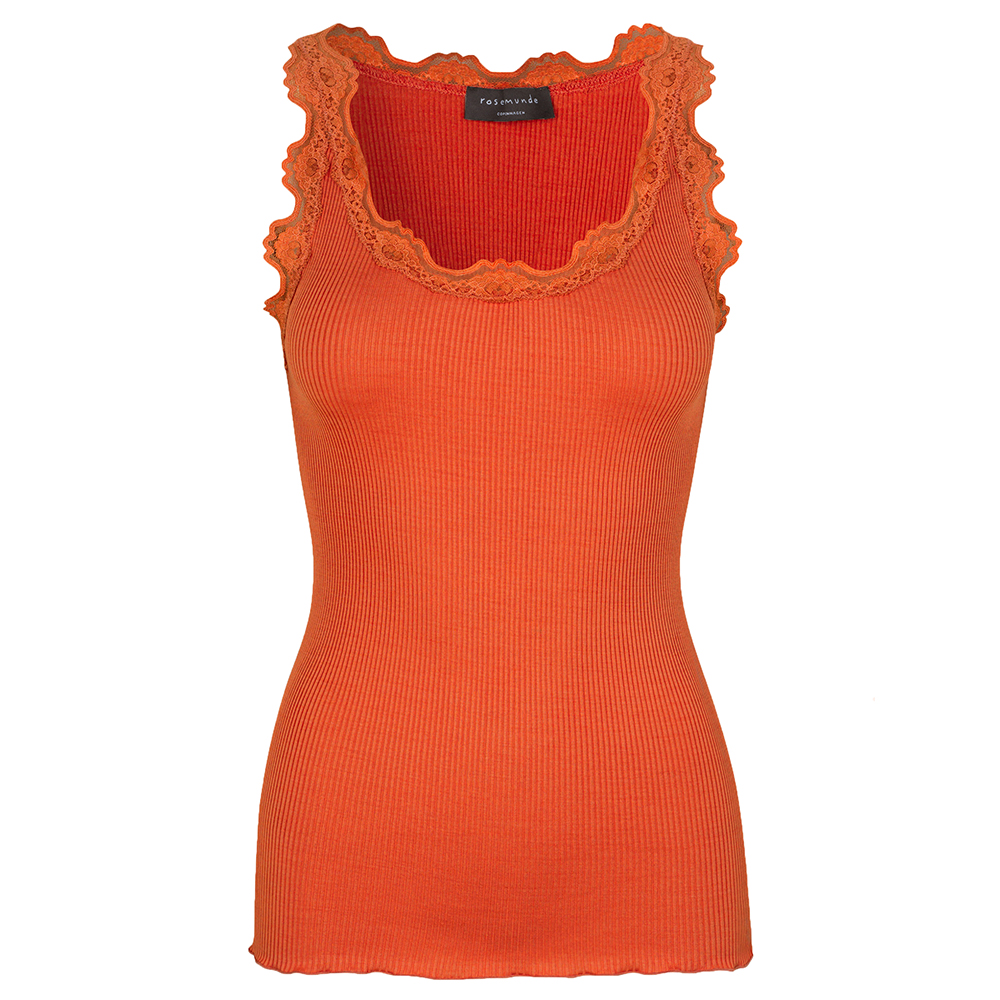 Rosemunde Silk Top Regular w/vintage Lace - Burnt Ochre