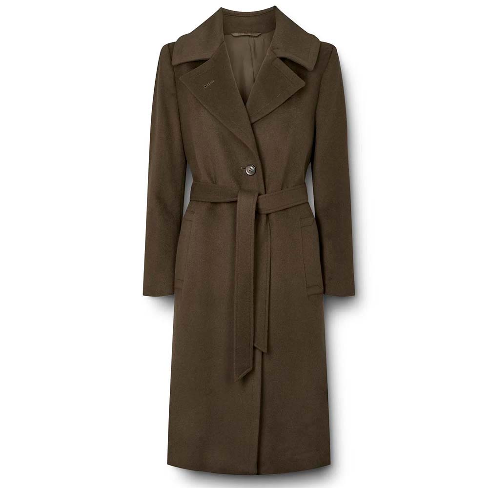 Sand Copenhagen Cashmere Coat Midi w. Belt - Army fra - HappyHunting.dk
